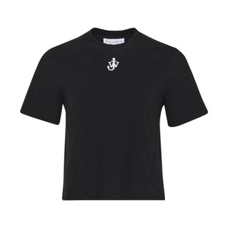 J.W.Anderson Femme, Tops, Noir, Taille: 36 FR T-shirt court à panneaux et logo ancre