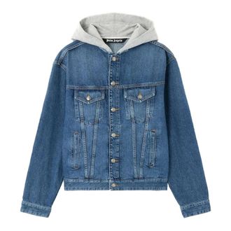 Palm Angels Curved Logo Hooded Denim Jacket - - Jackets - Herren - Blau - M