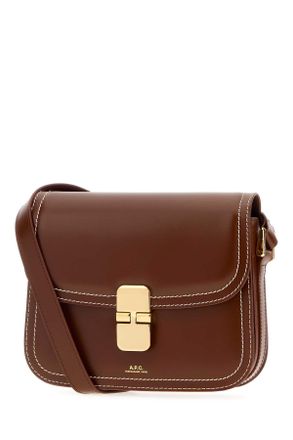 A.P.C. Womens Chocolate Leather Small Grace Crossbody Bag Noisette Borse A Mano