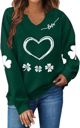 Generic Sweat-shirt de la Saint-Patrick avec imprim&eacute; tr&egrave;fle irlandais pour femme - Motif tr&egrave;fle porte-bonheur - Grande taille - Haut &agrave; manches longues - Col e