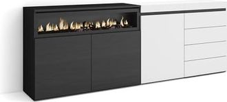 Skraut Home | Sideboard, Kommode | Aufbewahrungsschrank | 207x75x35 cm | F&uuml;r Schlafzimmer, Zimmer | Elektrokamin. | Kommode mit Schubladen | Moderner Stil | Wei&szlig;