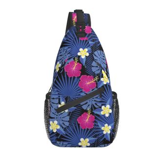 AOOEDM Tropical Hawaiian Flower Sling Bag Crossbody Reise Wandern Brust Rucksack Schulter Daypack für Damen Herren