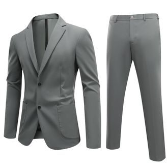 AlltheMen Herren Anzug Elastisch Casual Herrenanzug 2 Teilig Regular Fit Stretch Anz&uuml;ge Hochzeit Business Grau XXL