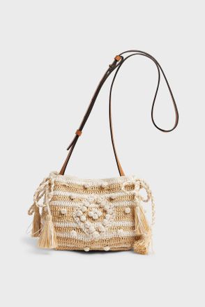 Gerard Darel Sac travers en raphia ray&eacute; - MINI 24 - Blanc