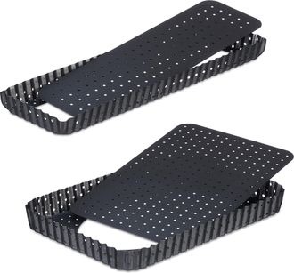 Relaxdays Tarteform, 2er Set, mit Hebeboden & L&ouml;chern, 2 Gr&ouml;&szlig;en, antihaftbeschichtet, rechteckige Quicheform, anthrazit
