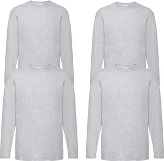 Fruit Of The Loom 4er Herren Longsleeve Baumwolle Tshirt Langarm Shirt Sets Verschiedene Farbsets M L XL 2XL 3XL 4XL 5XL & HLKauf-Block (XXL, 4X Grau & 1x HLKauf-Block)