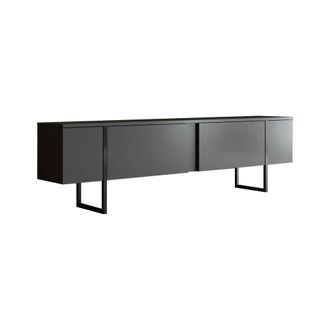 Dmora Mobile Porta Tv Abishia, Credenza Da Soggiorno, Armadio Basso Per Tv, Base Parete Attrezzata, 180x30h50 Cm, Antracite E Nero - Dmora