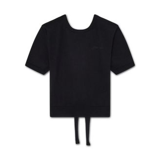 Ganni Kurzarm-Strickpullover mit Rundhalsausschnitt und offenem R&uuml;cken - - Knitwear - Damen - Schwarzk - M