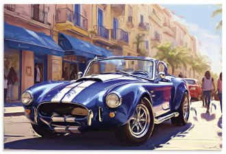 Artland ARTland Wanddeko Wandbild Alu Verbundplatte f&uuml;r Innen & Outdoor Bild 90x60 cm Auto Sportwagen Cabrio Shelby AC Cobra Blau Frankreich U5CU