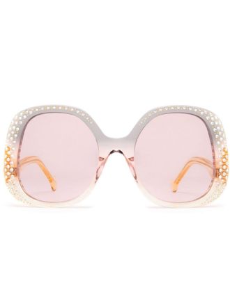 Gucci lunettes de soleil &agrave; ornements en cristal - Jaune