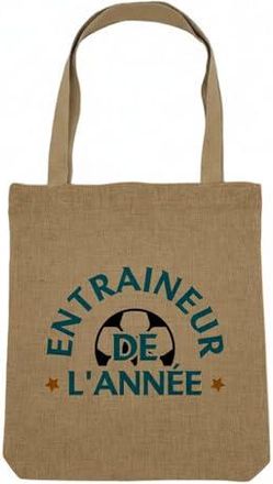Fabulous Sac Shopping Tote Bag Aspect Lin - Entraineur de lann&eacute;e Sport Foot Football - Sac de Courses Toile Epaisse 360g Beige Naturel Cabas Port&eacute; Epaule Solid