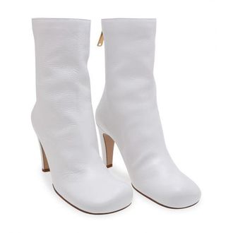 Bottega Veneta Optic White Leather Ankle Boots Size 39