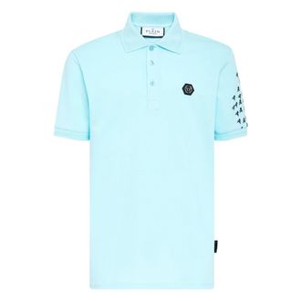 Philipp Plein Slim Fit Polo Shirt SS Skull&Bones - - Tops - Herren - Blau - S