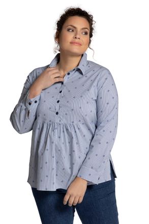 Ulla Popken Damen Hemdbluse mit Punkt und Ankerprint Bluse, weiß, 46-48