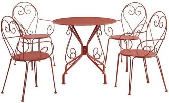 Vente-Unique Salle &agrave; manger de jardin en m&eacute;tal fa&ccedil;on fer forg&eacute;: une table et 4 fauteuils empilables - Terracotta - GUERMANTES de MYLIA