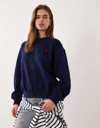 Polo Ralph Lauren Sweat en maille &agrave; logo embl&eacute;matique - Bleu marine