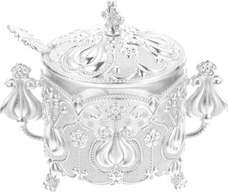 BESTONZON Zuckerschüssel 1 Set Zuckerdose Mit Deckel Löffel Würfelzuckerbehälter Metall Klassisch Geprägt Kaffeegewürzdose Gewürztopf Honigkanister Menage Salzp