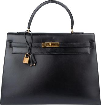 Herm&egrave;s Crossbody Bags - Hermes Noir Boxcalf Kelly 35 Handbag - Gr. unisize - in Bunt - f&uuml;r Damen