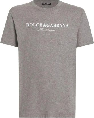 Dolce & Gabbana Homme, Tops, Gris, Taille: XL Logo Print Crew Neck T-Shirt