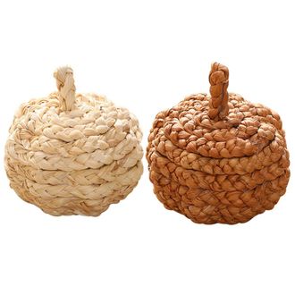 Aboofan 2 St&uuml;ck Geflochtene K&uuml;rbisornamente K&uuml;nstliche Herbstdeko f&uuml;r Weihnachten und Thanksgiving H&auml;ngedekoration f&uuml;r Tisch und Garten Beige Dunkelbraun