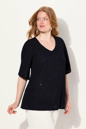 Ulla Popken T-Shirt Shirt A-Linie Glanz-Effekt Halbarm gefüttert