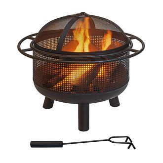 Relaxdays Feuerschale mit Funkenschutz, HD: 52x60 cm, Sch&uuml;rhaken, Garten & Terrasse, Outdoor Feuerstelle, Eisen, schwarz