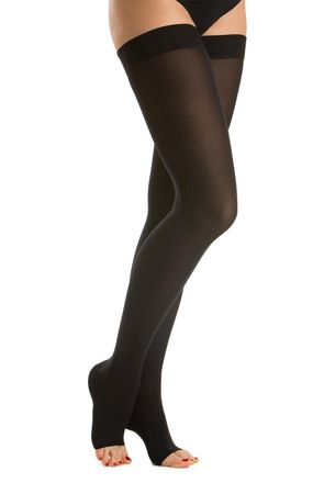 Relaxsan M1170A (Schwarz, Gr.5) Medizinische selbsthaftende Schenkelsocken aus Mikrofasern Klasse 1 - K1 offene Zehe