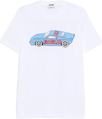 Moschino Homme, Tops, Blanc, Taille: XL T-shirt imprim&eacute; voiture