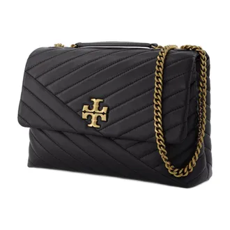 Tory Burch Womens Kira Chevron Shoulder Bag Black Lambskin