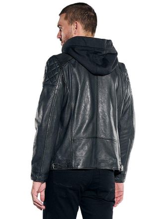 Emilio Adani Lederjacke Herren Lederjacke mit herausnehmbarer Kapuze, Schwarz