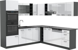 Vicco Eckküche R-Line, Weiß Hochglanz/Anthrazit, 237 x 247 cm ohne Arbeitsplatte
