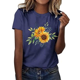 Generic T-shirt imprim&eacute; ample &agrave; manches courtes et col rond pour femme, bleu marine, XXL