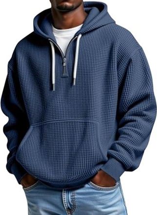 Generic Sweat &agrave; capuche pour homme - Demi-fermeture &eacute;clair - Pull &agrave; manches longues - Coupe droite - Motif gaufr&eacute; - Confortable - Pull en tricot - Pull de tra