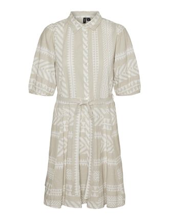 Vero Moda Damen Vmdicthe 2/4 Short Volume Dress WVN Ga Keid, Silver Lining/AOP:Ibiza Snow White, Medium