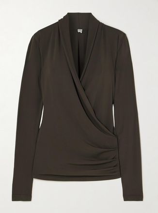 Toteme Oberteil Aus Stretch-jersey Mit Wickeleffekt Und Falten - Braun