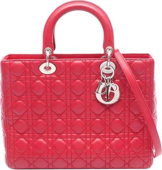 Dior 2010-2025 Large Lambskin Cannage Lady Dior satchel - Rot