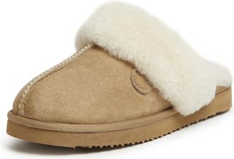 Dearfoams Dearfoams Damen-Hausschuhe Fireside Sydney aus Lammfell f&uuml;r drinnen und drau&szlig;en mit weiter Passform, Sand, 40.5 EU