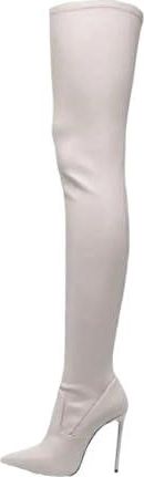 Generic Bottes hautes en cuir à bout pointu pour femme - Style décontracté - Talon haut - Fermeture éclair latérale, beige, 43 EU