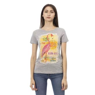 Trussardi Graues Baumwoll-T-Shirt mit Kurzen &Auml;rmeln und Frontdruck - - Tops - Damen - Grau - XL
