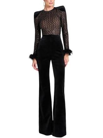 Minetom Combinaison Femme &Eacute;l&eacute;gant Dentelle Jumpsuit Taille Haute Une Pi&egrave;ce Tenue Mariage Soir&eacute;e F&ecirc;te Overall C Noir XL