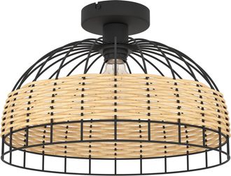 Eglo Deckenlampe Anwick, 1 flammige Deckenleuchte Vintage, Boho, Wohnzimmerlampe aus Stahl und Rattan in Schwarz, Natur, Küchenlampe, Flurlampe Decke mit E