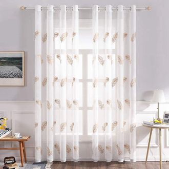 Miulee Sheer Vorhang Voile Blumen Stickerei Vorhänge mit Ösen transparent Gardine 2 Stücke Ösenvorhang Gaze paarig schals Fensterschal für Wohnzimmer Schlafz
