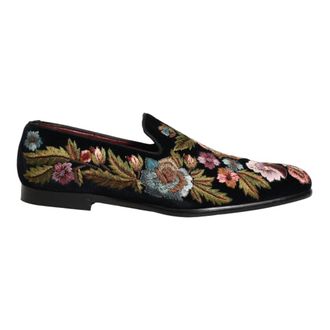Dolce & Gabbana Samt-Loafer mit floraler Stickerei - - Shoes - Herren - Schwarzk - 44 EU