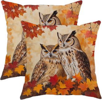 Generic Fall-Eulenvogel Kissenh&uuml;lle Weich Zierkissenbezug Modern Dekokissen F&uuml;r Hotel Schlafzimmer Sofa 45X45Cm 2Er Set