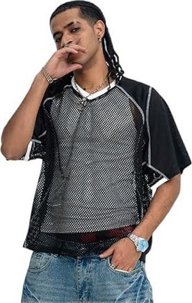 Generic Maillot de football &agrave; manches courtes pour homme - Style hip-hop - Coupe ample pour un usage quotidien, Noir, XXL