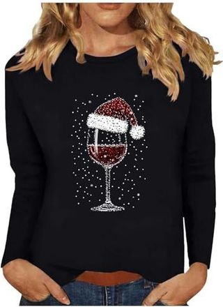 Generic Hauts de Noël pour femmes à col rond - Pull de Noël à manches longues - Élégant et décontracté - Imprimé de Noël - Tunique pour les fêtes de fin danné