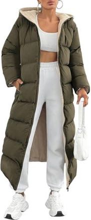 ORANDESIGNE Manteau Femme Hiver Longue Chaude Blouson Polaire Zipp&eacute;e &Eacute;paisse Veste Chic et Elegant Doudoune Polaire &agrave; Capuche A Vert Arm&eacute;e L