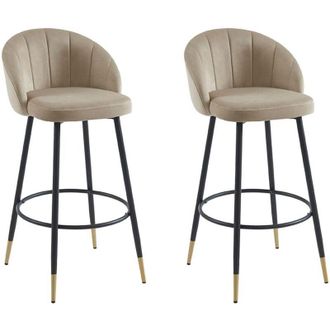 Vente-Unique Vente-unique - Lot de 2 tabourets de bar en velours et m&eacute;tal - Beige - eliram