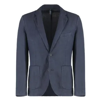 120% Lino Homme, Vestes, Bleu, Taille: XL Veste en lin &agrave; col &agrave; revers et poches