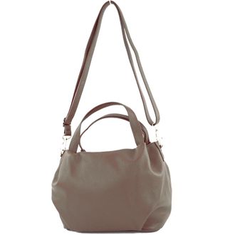 modamoda.de T218 Damen Leder Henkeltasche Tragetasche Schultertasche handmade in Italy, Farbe:Dunkeltaupe/Metall Gold